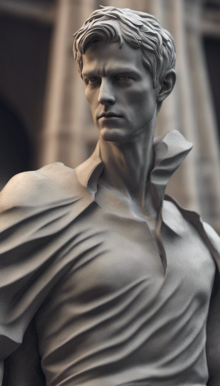 Stone statue man with short straight hair, 4K, high resolution ...