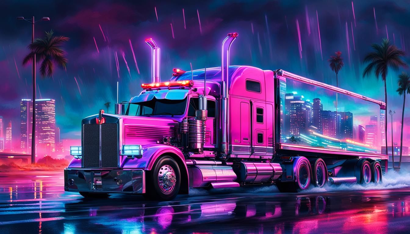 Synthwave Semi truck - AI Generated Artwork - NightCafe Creator