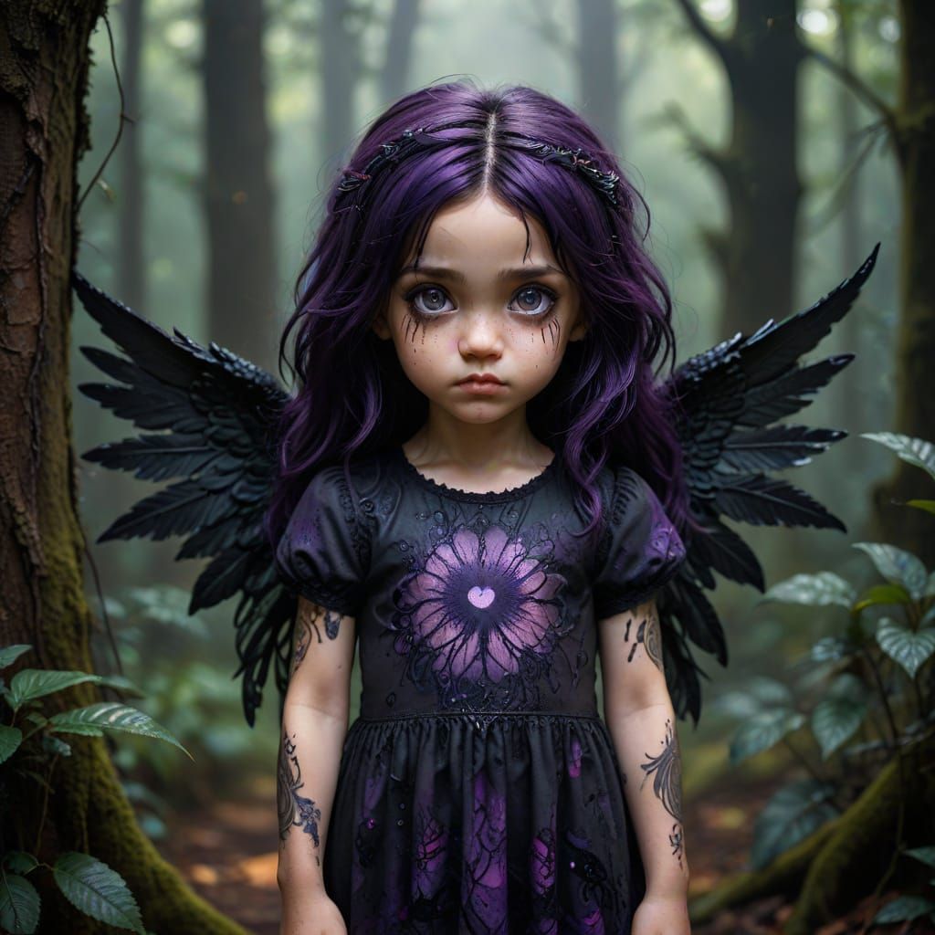 Gothic Angel in Chibi Graffiti Style with Oil Drip... - AI Art