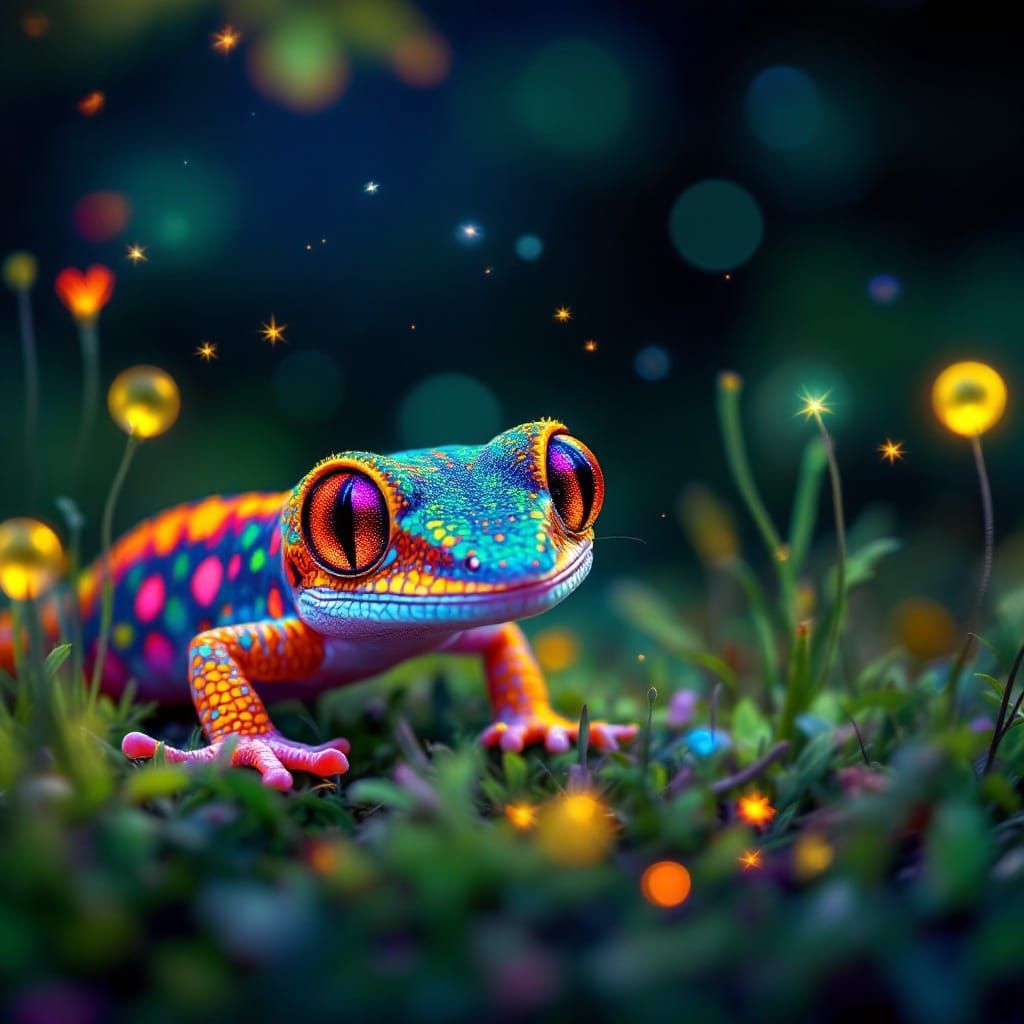 Spectacular Geckos Under Starry Night in Vivid Det... - AI Art