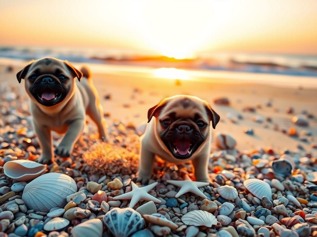 Baby pugs playing at the beach. - Baby pugs playing at the ...