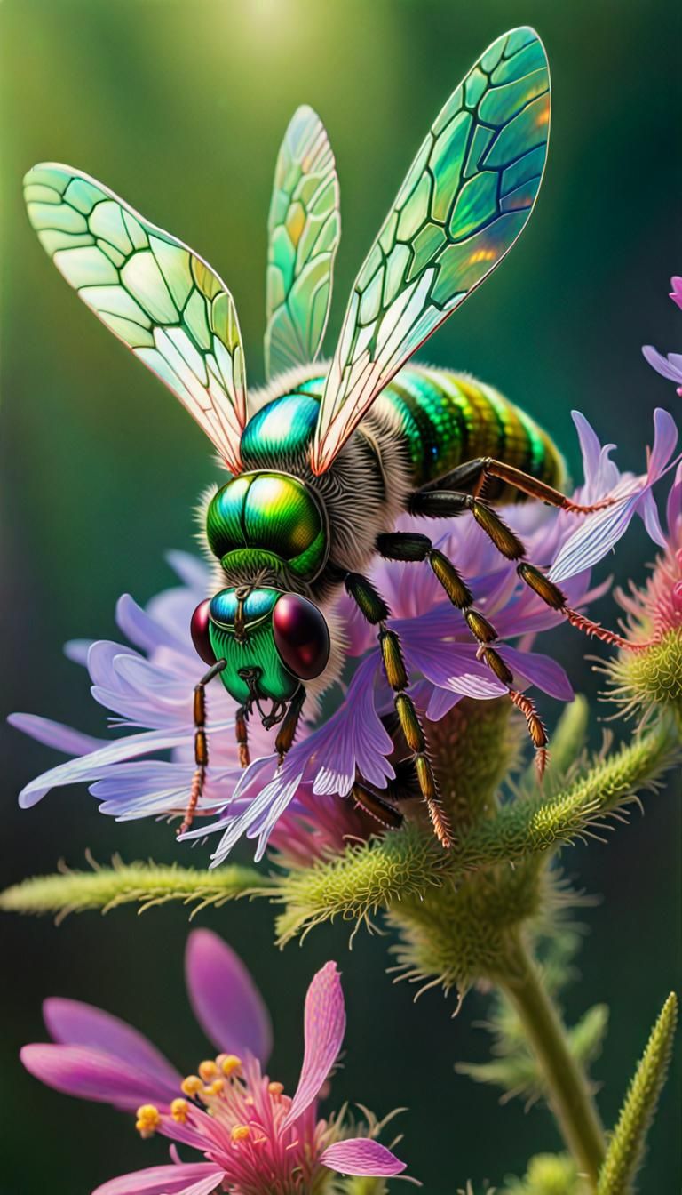 USA Native Pollinator: Green Male Sweat Bee (Male Agapostemon splendens)