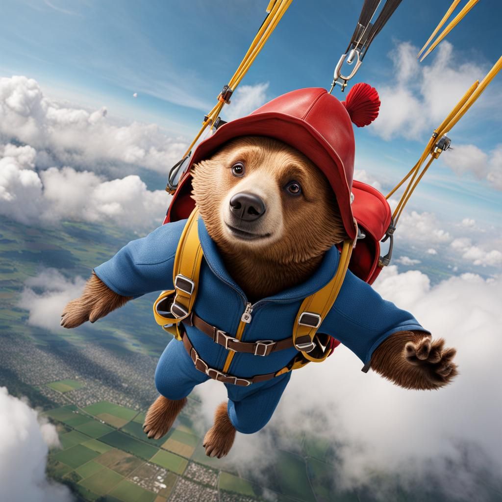 Paddington Bear skydiving, photorealistic, hyperdetailed - AI Generated ...