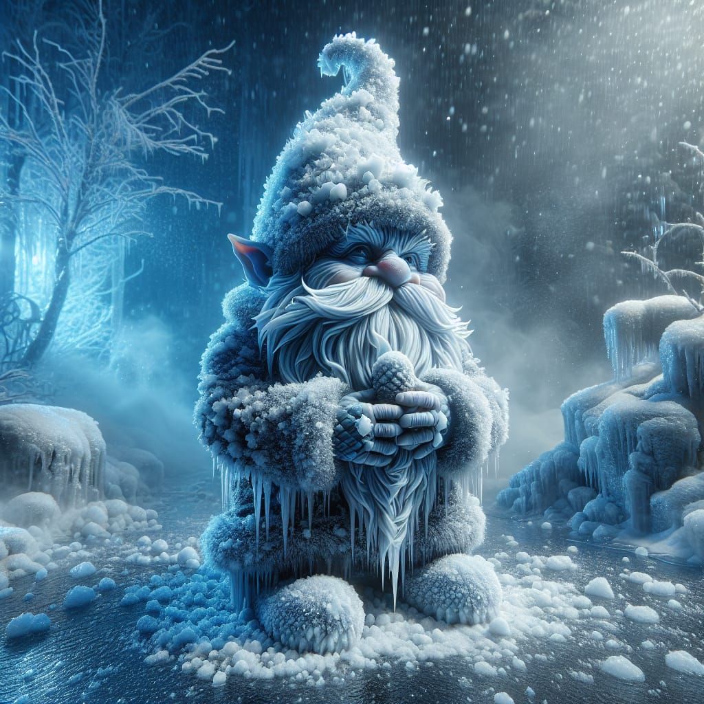 Frozen Gnome - A Winter Gnome Drenched in Ice and Snow
