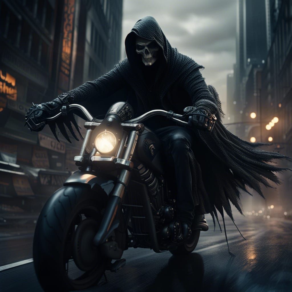 Reaper on a motorcycle - AI Generated Artwork - NightCafe Creator