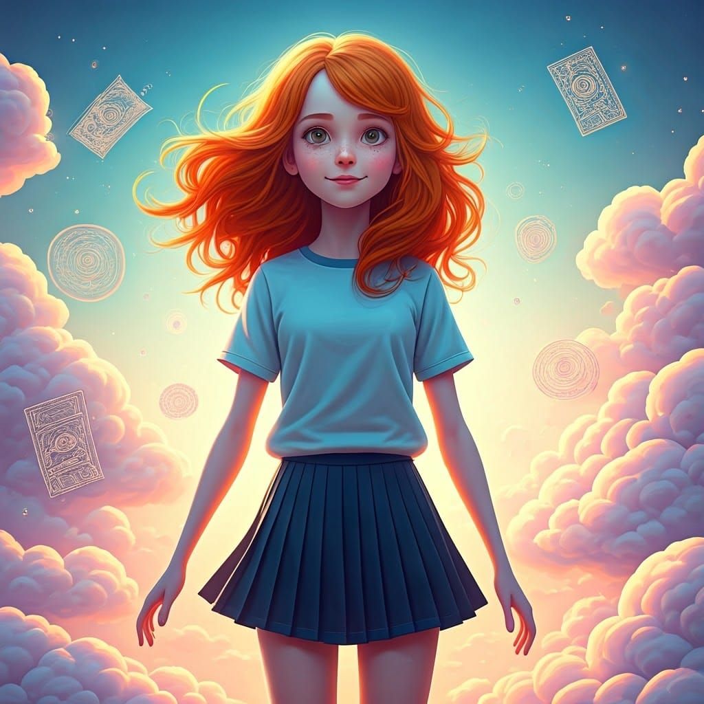 Whimsical Orange-Haired Teenage Girl in Dreamlike ... - AI Art