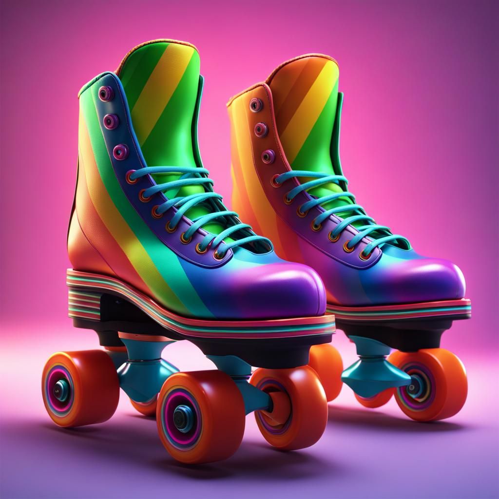 pair of rainbow 70's striped roller skates with neon wheels - AI ...