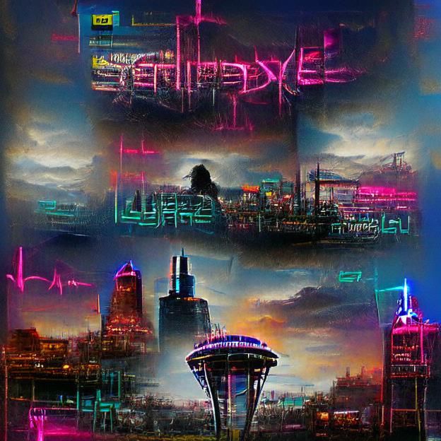 Cyberpunk Seattle Skyline poster art - AI Generated Artwork - NightCafe ...