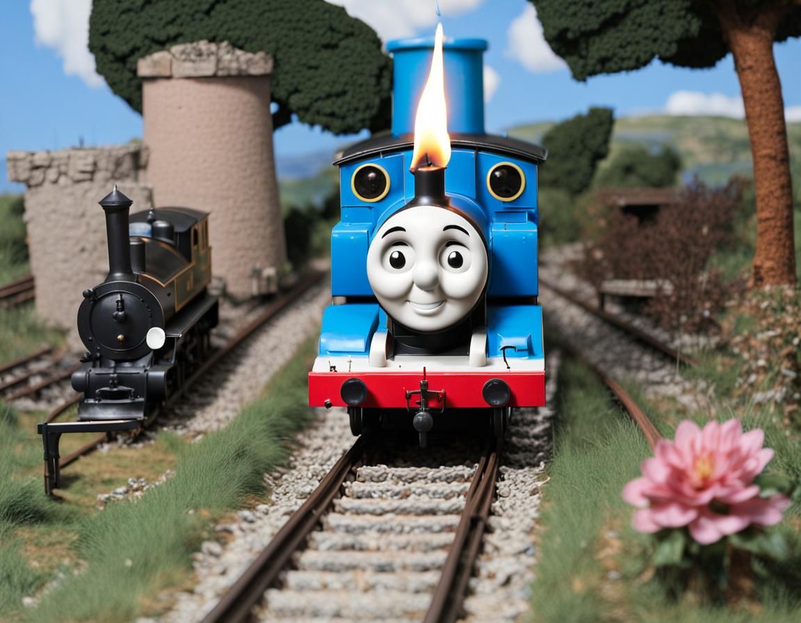 Thomas The Tank Engine, with a large candle replacing the chimney - AI ...