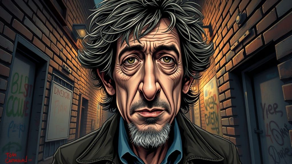 Hyper-Realistic Caricature of Bob Dylan in Gritty ... - AI Art