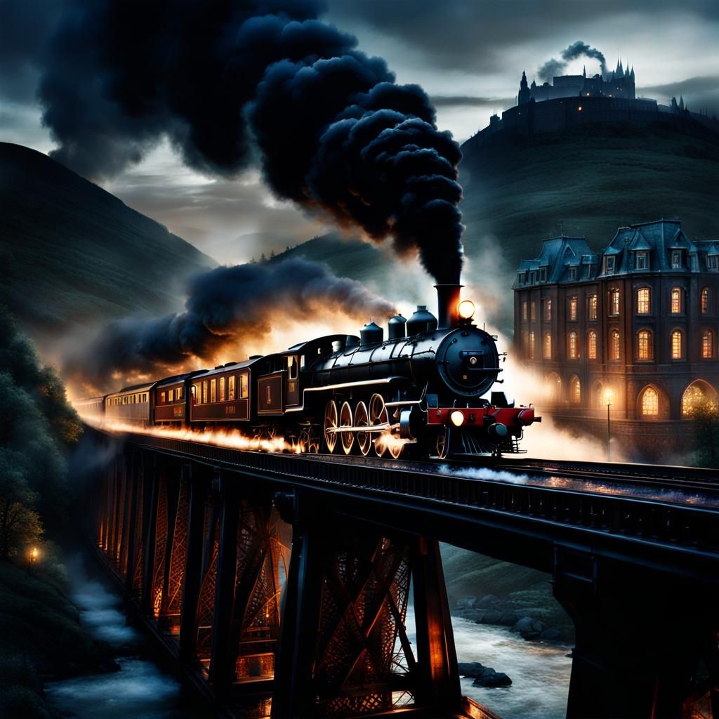 Steam Train on a Bridge - AI Generated Artwork - NightCafe Creator