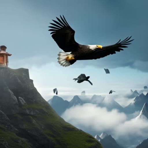 Happy Eagle flying with boy watching on cliffs. - AI Generated Artwork ...