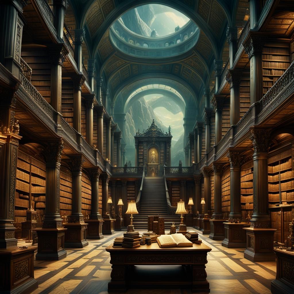 A Library of Ancient Scrolls Epic cinematic brilliant stunning ...