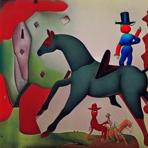 Le petit cheval vert et le petit homme rouge. /8k resolution concept ...