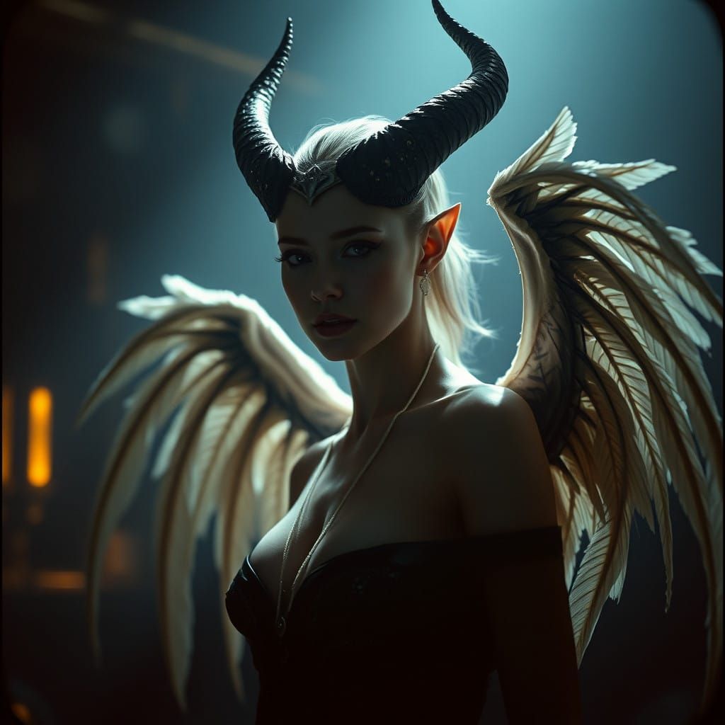 Half demon half goddess This enigmatic image depicts an ethereal entity, embodying the fusion of ...