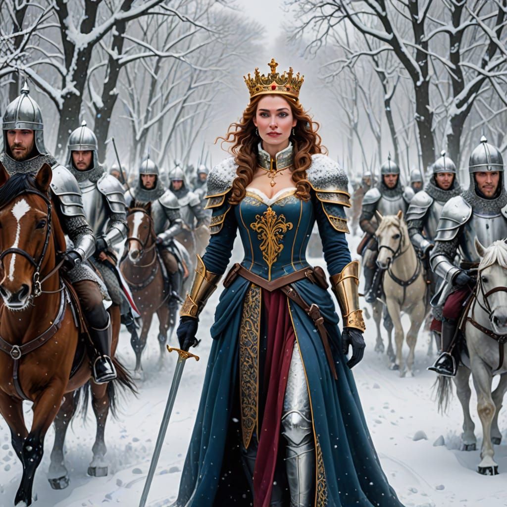 Ethereal Queen Flees into Snowy Exile - AI Art