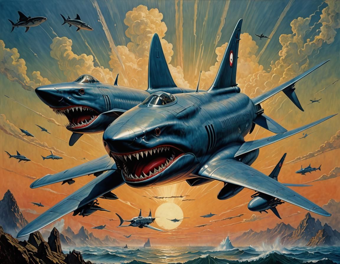 Fighter Plane with Shark's Head Vampire Fangs - AI Generated Artwork ...