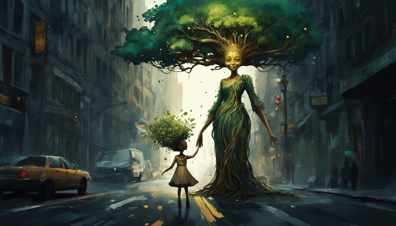 Mummy tree - Motherly Tree in Whimsical Digital Illustration