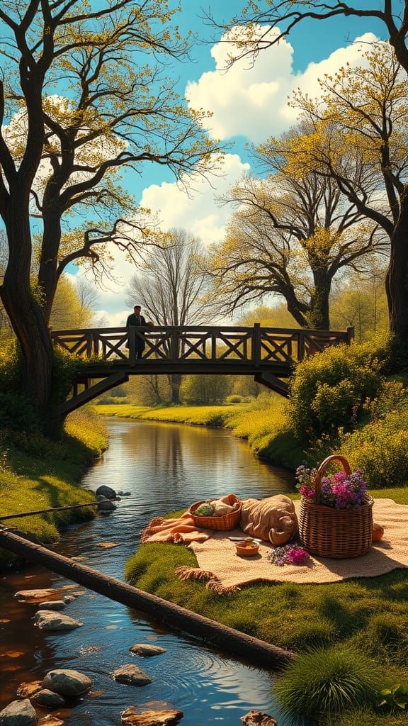 Serene 1837 countryside idyll: a long rustic, wooden lattice truss ...