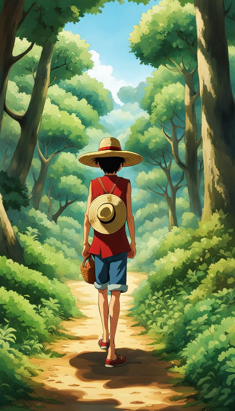 Luffy walking into the woods. - AI Generated Artwork - NightCafe Creator