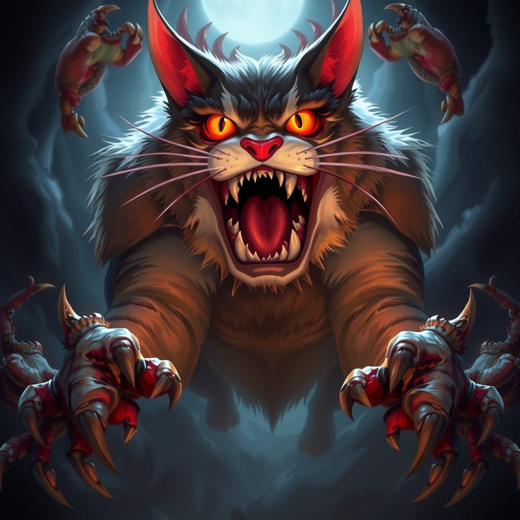 Surreal Demon Cat Emerges from Hellish Realm in Fu... - AI Art