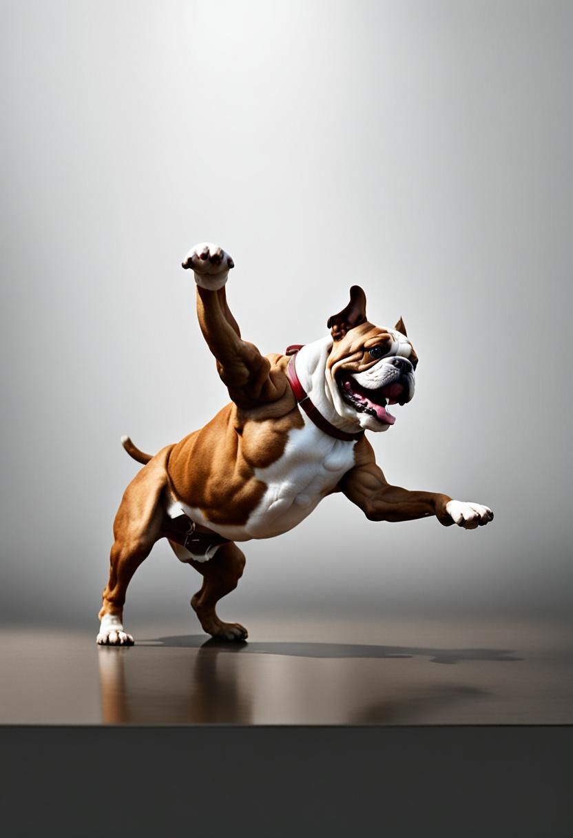 Dancing bulldog in eco glass spgere smiling - AI Generated Artwork ...