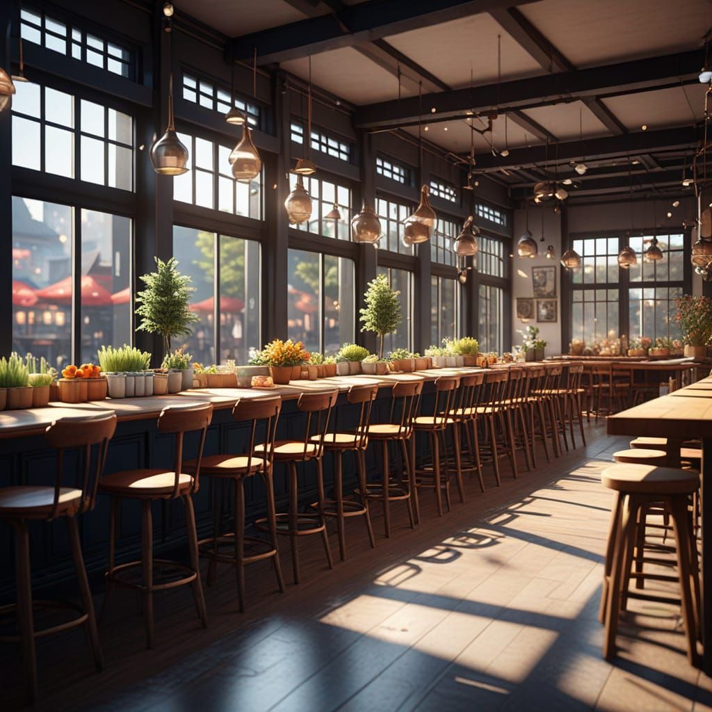 Vibrant Anime Cafeteria Scene in Cinematic Style - AI Art