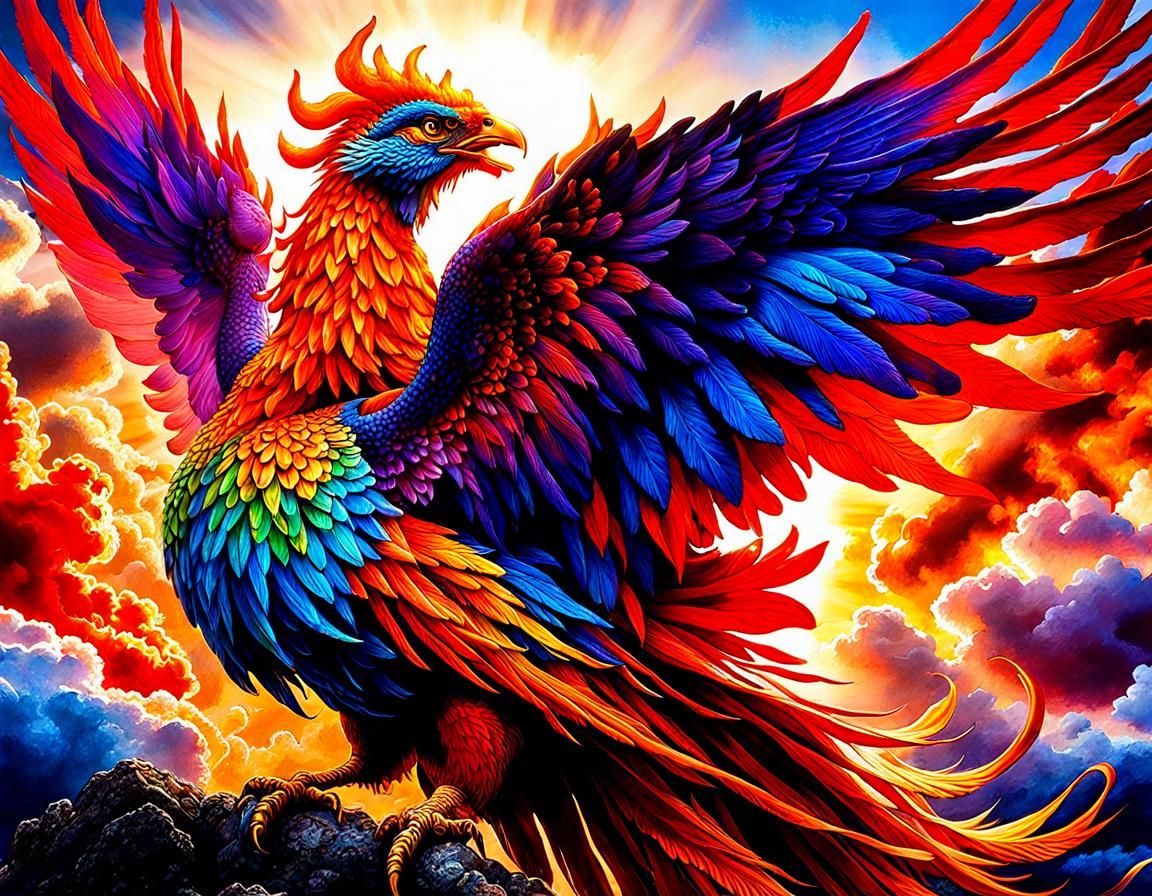 Fiery Persian Simurgh at Dawn - AI Generated Artwork - NightCafe Creator