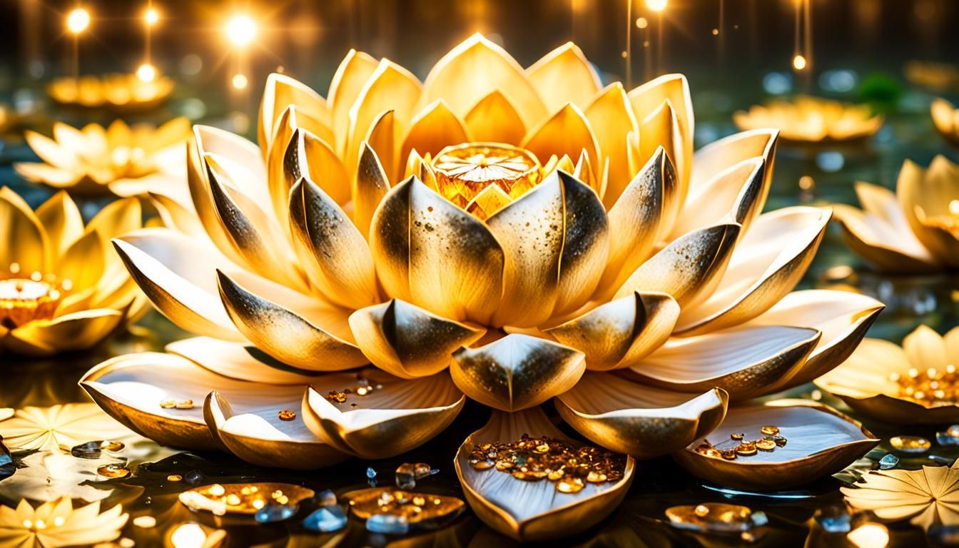 A natural lotus blooming in muddy water, surrounded by artificial ...