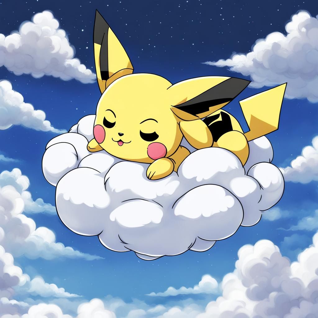 Pichu sleeping on a fluffy cloud - AI Generated Artwork - NightCafe Creator