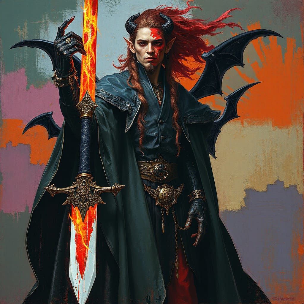 Ethereal Vampire Lord Wields Ancient Elemental Bla... - AI Art