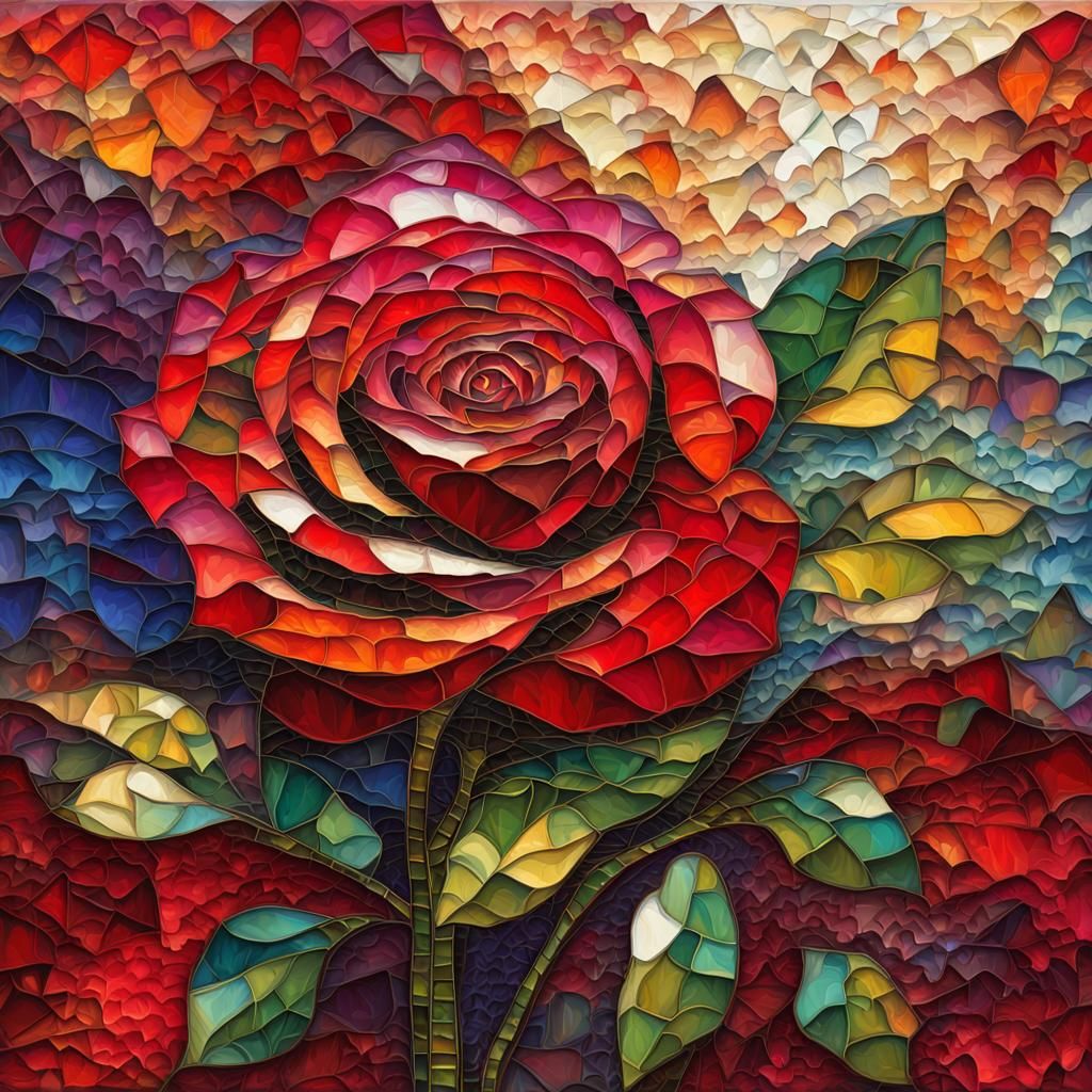 ruby red perfect rose, Beautiful rustic mosaic patchwork, abstract ...