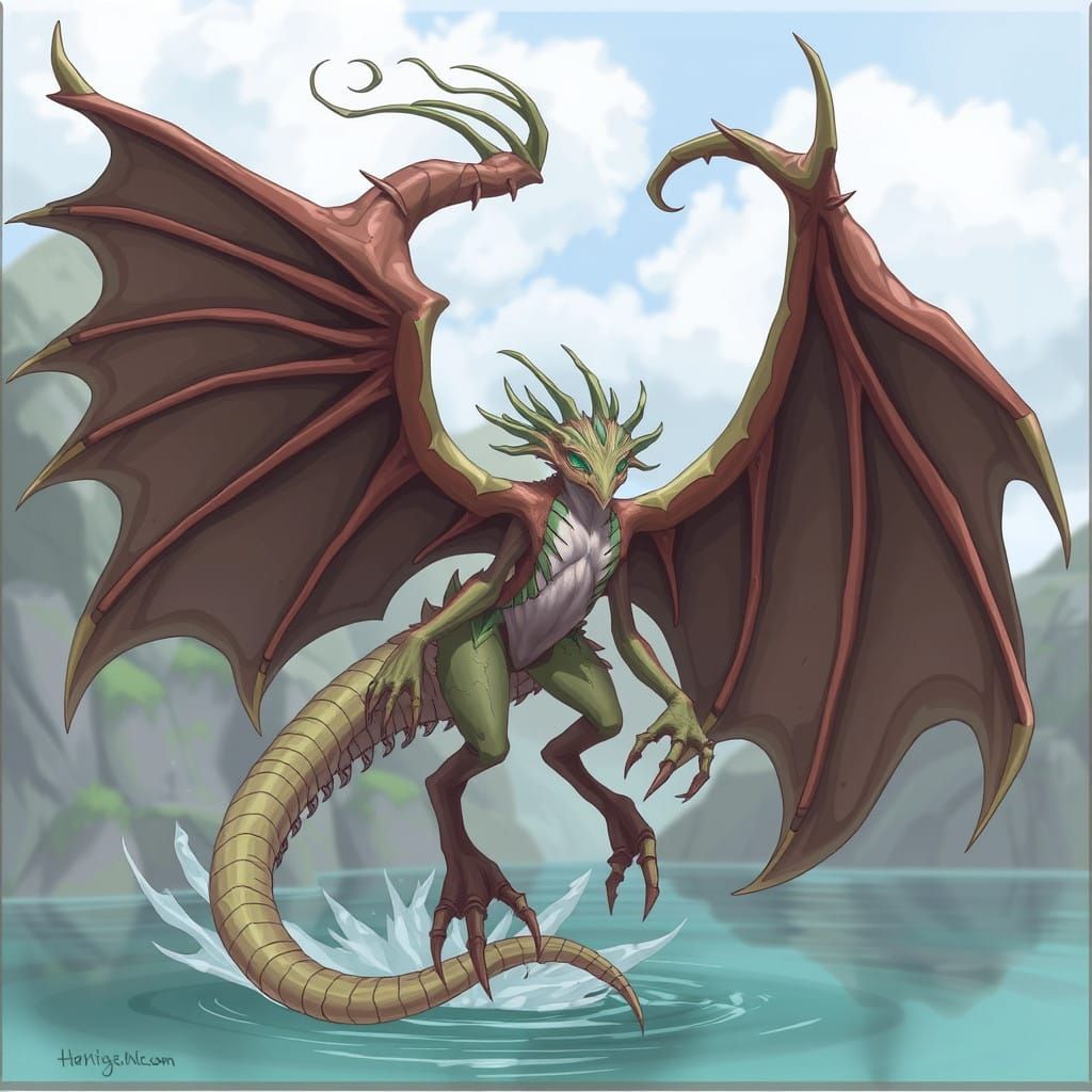 Hydra harpy hybrid - Serpentine Winged Hydra Hybrid Creature