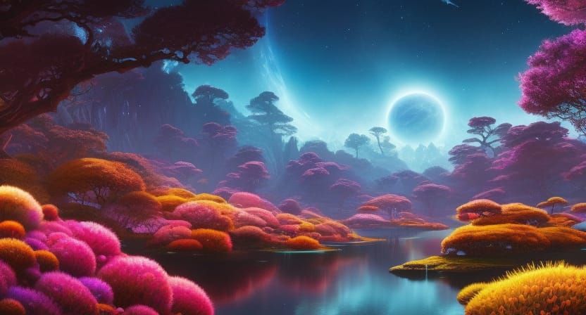 Walking along the calm shoreline of an alien world. - AI Generated ...
