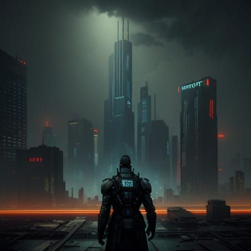 Detroit Become Human - Detroit Cityscape in Cyberpunk Style