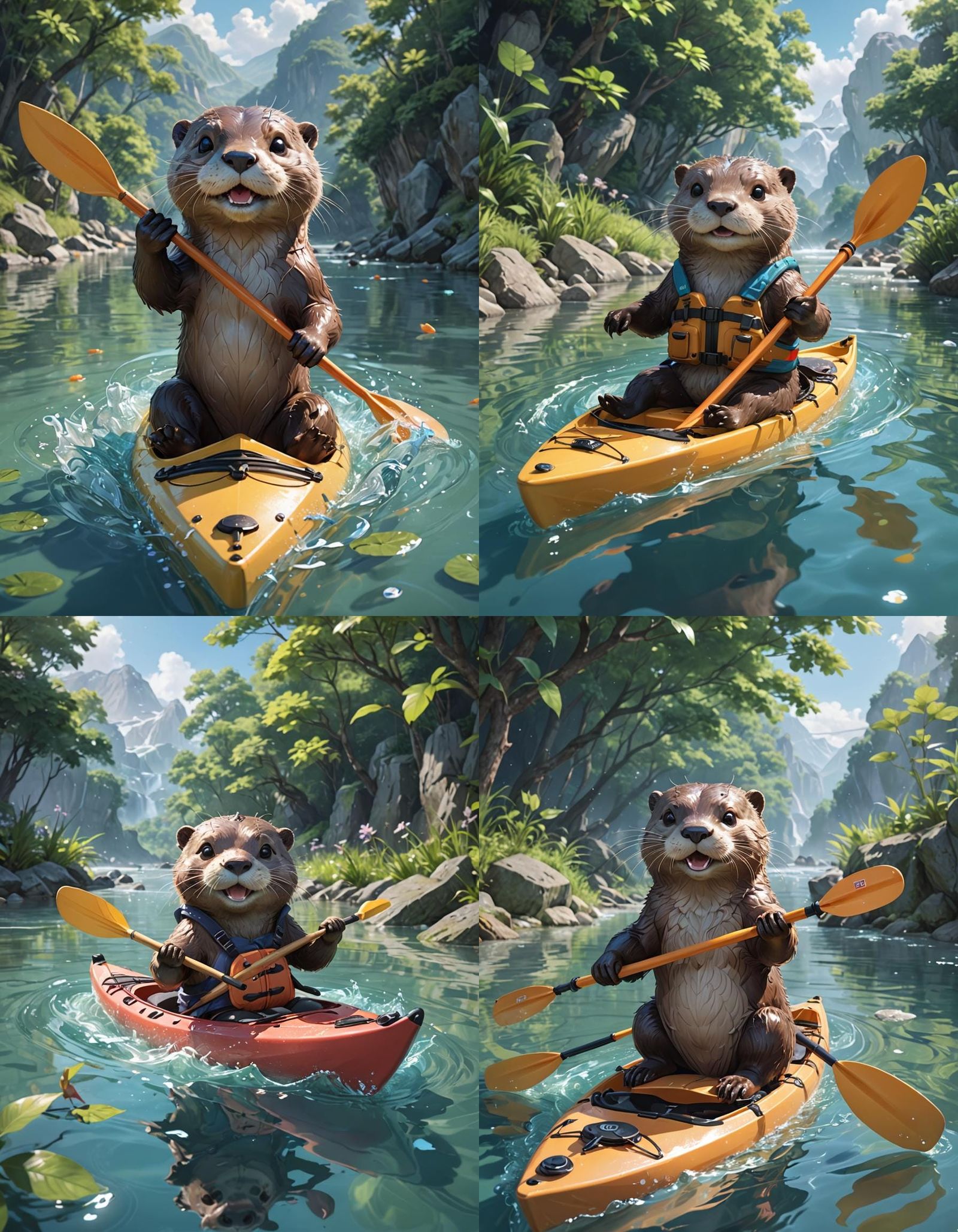A happy otter riding a kayak - AI Generated Artwork - NightCafe Creator