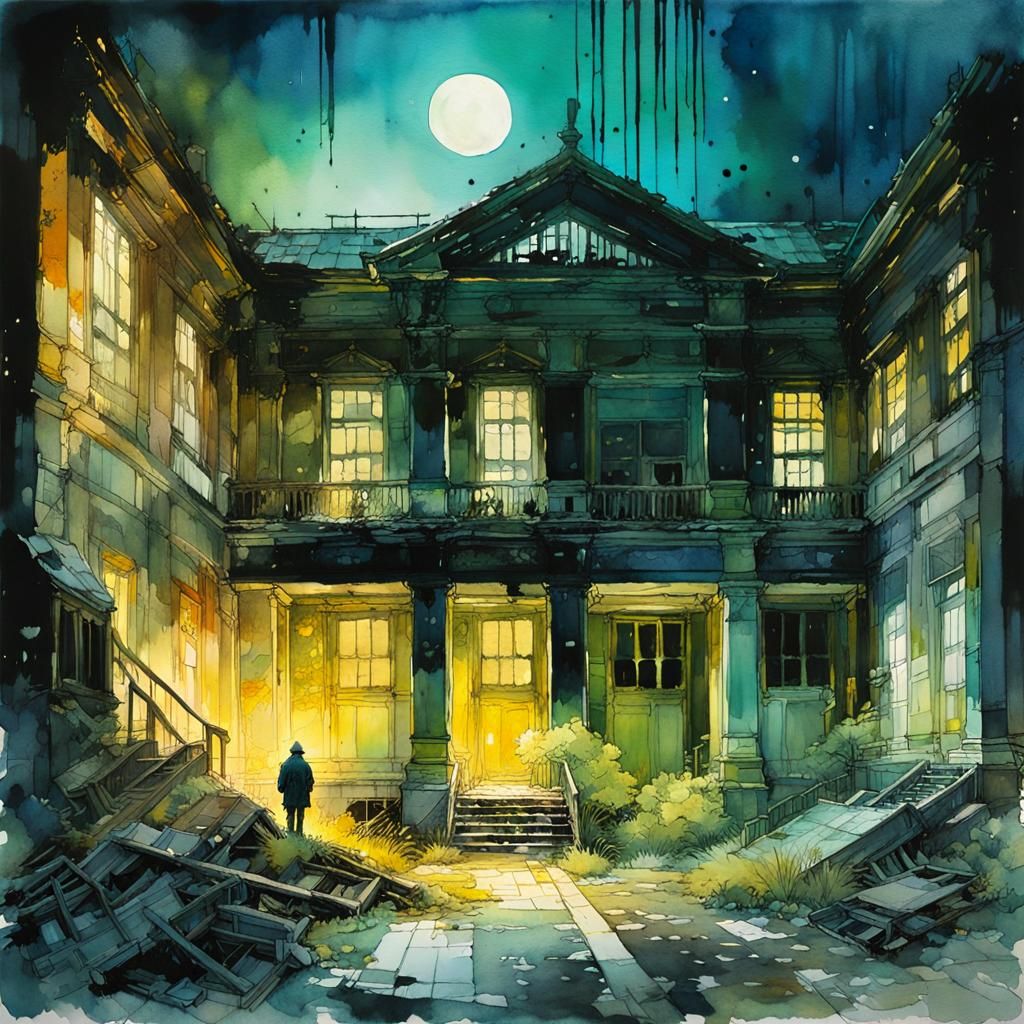 Abandoned asylum at night - AI Generated Artwork - NightCafe Creator
