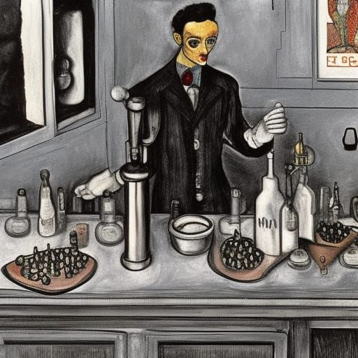 A polite robot butler offers cocktails from a machine oil and canapés ...