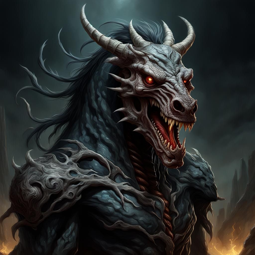 a monstrous being, a fusion of man and horse with skin stretched taut ...