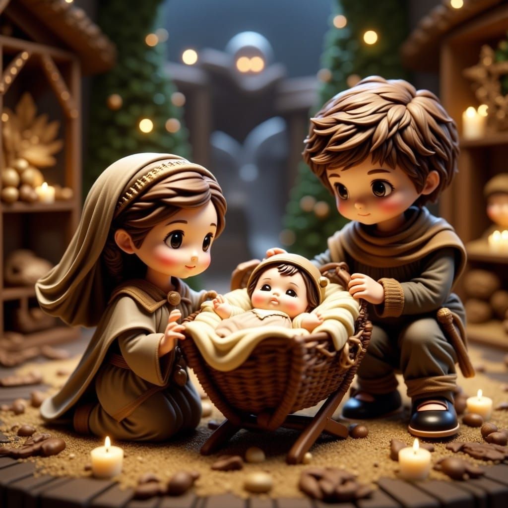 Chibi Nativity Scene Under Starry Night - AI Art