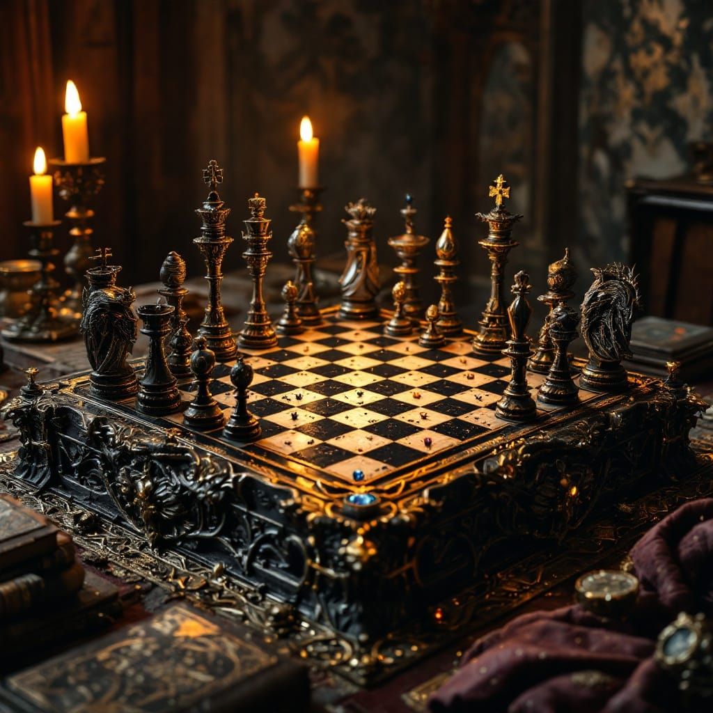 fantasy chess board - Fantasy Chess Board in Whimsical Medie...