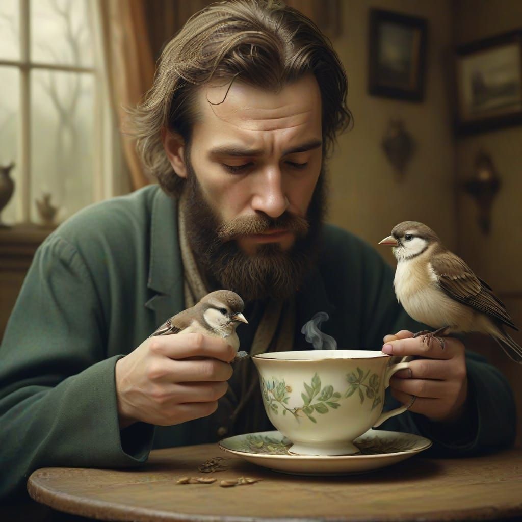 Two cute birds trying to cheer their handsome friend up