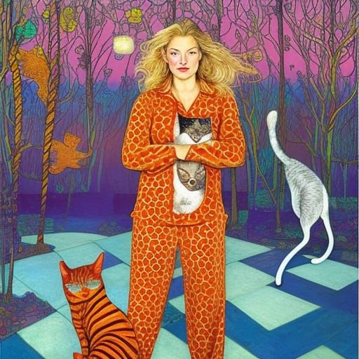 Kate Hudson in kitty-cat pajamas - AI Generated Artwork - NightCafe Creator