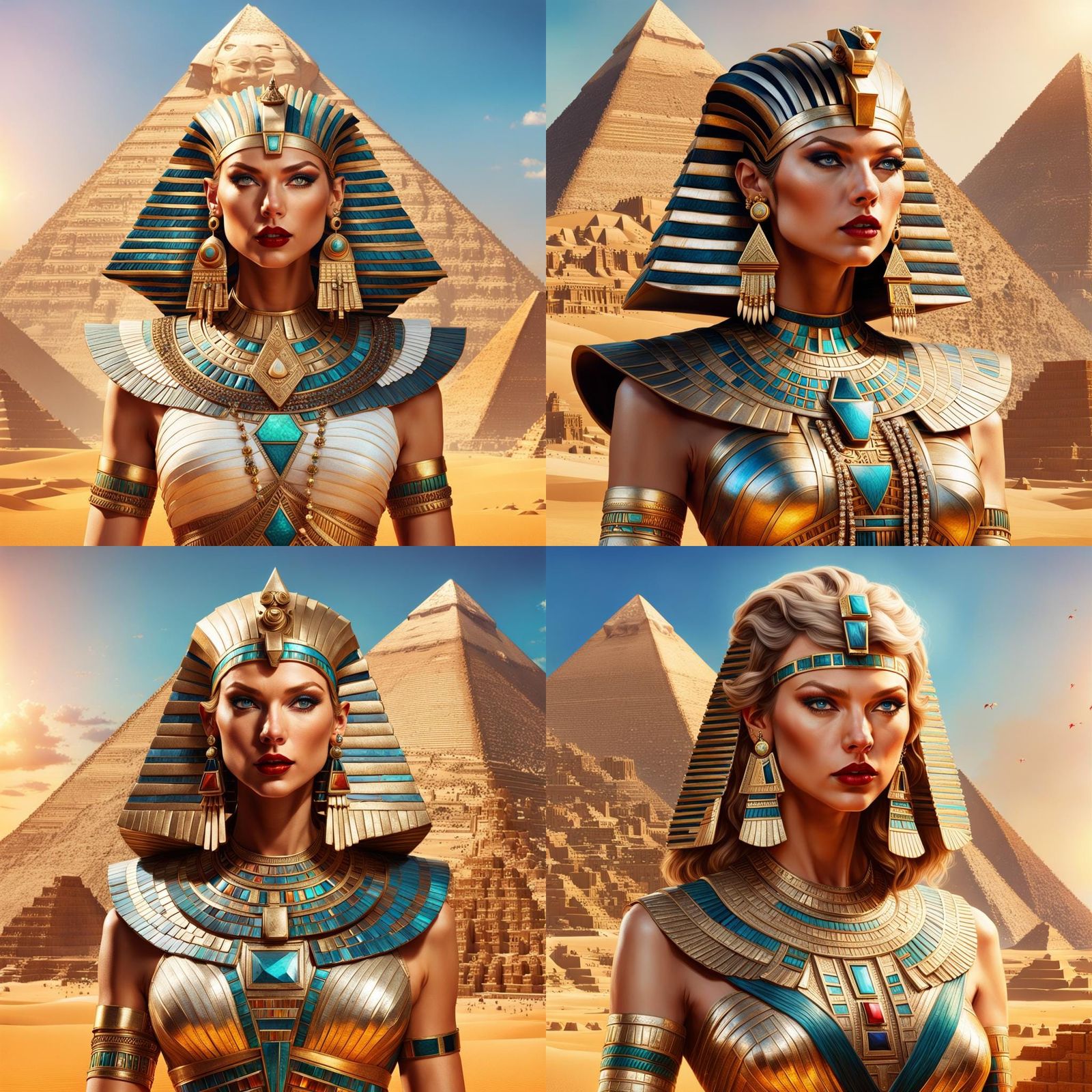 Taylor Swift dressed in ancient Egyptian dress, looking like a goddess with her hair encrusted ...
