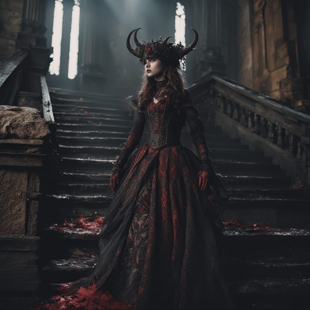 Dark Fantasy Blood Demon Girl in Gothic, Baroque S... - AI Art