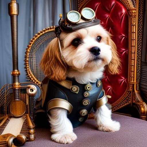 fluffy cute cavapoo wearing a steampunk armor - AI Generated Artwork ...