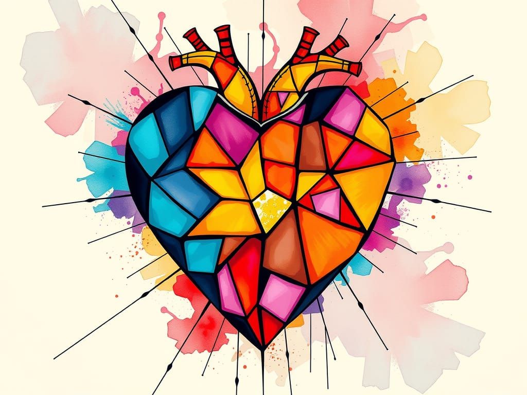 Vibrant Heart in Art Deco Cubist Style with Neon H... - AI Art