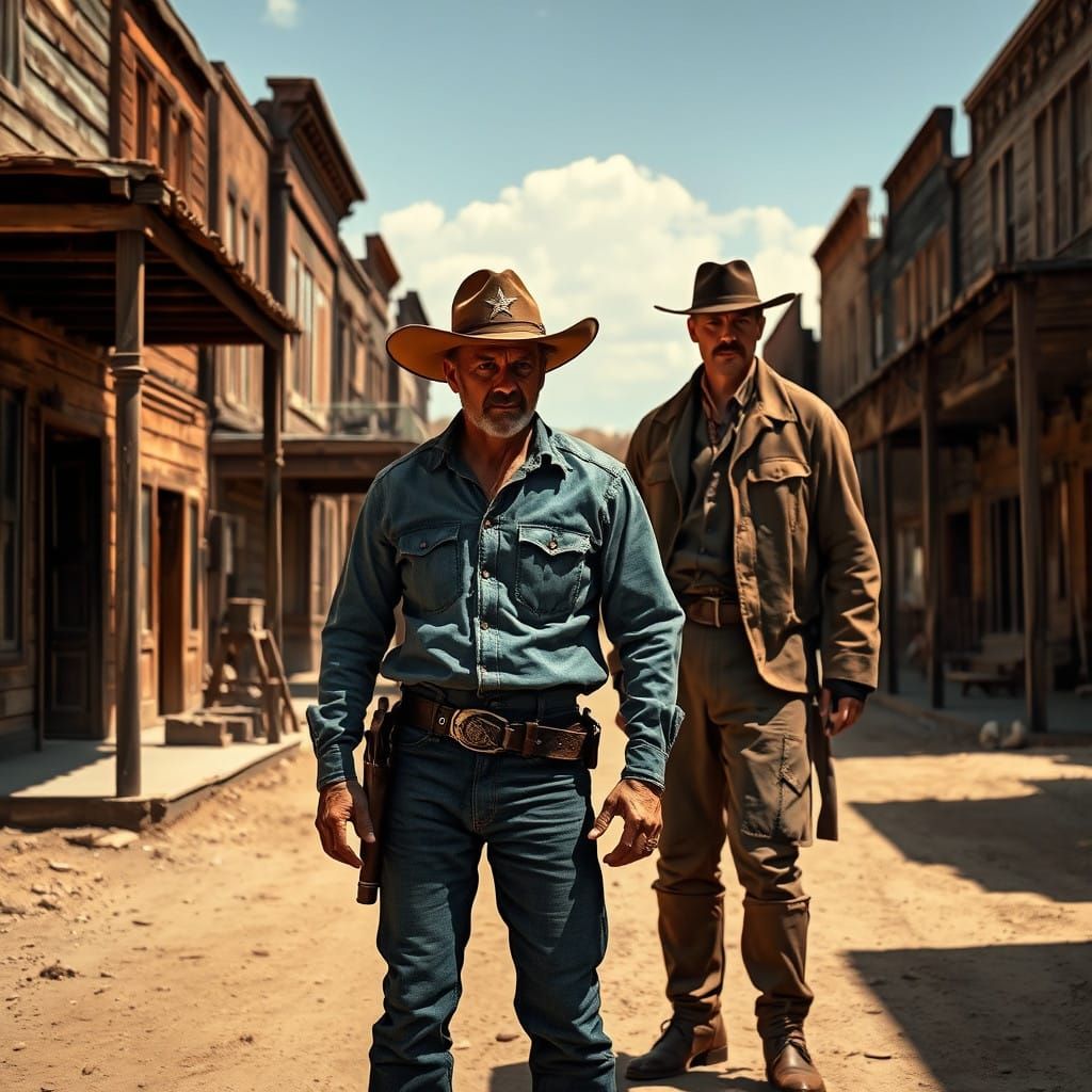 Gritty Sheriff Stands Tall in Dusty Wild West Town - AI Art