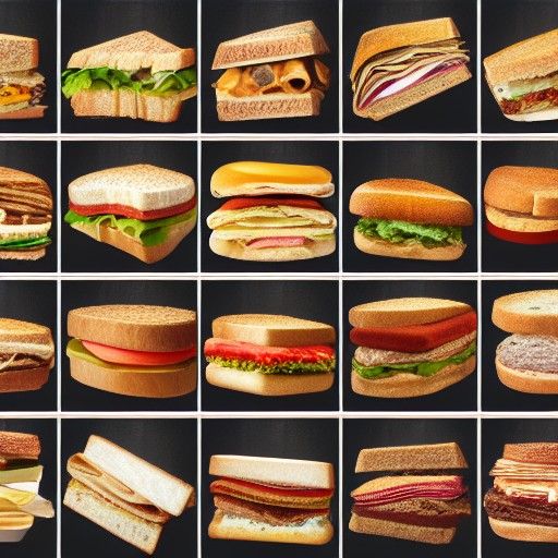 A poster of different sandwiches, graph of a dozen different types of ...