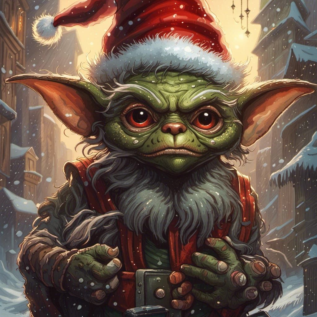 A Gremlin In A Christmas Elf Hat Epic cinematic brilliant stunning ...